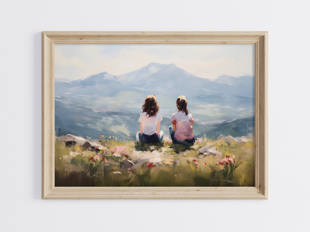 Girly Art Print, Girls Oil Painting, Mountain View Printable Art ...