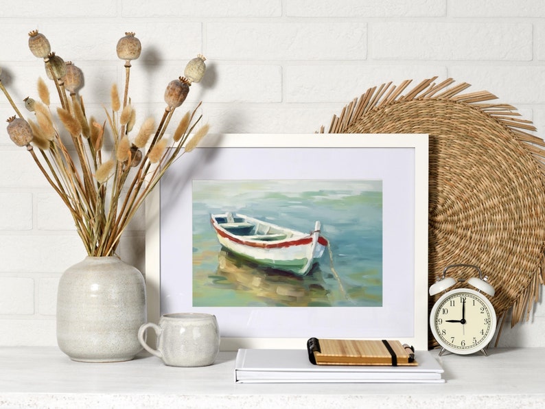 Boat Oil Painting, Small Boat Printable Art, Boat Wall Art, Coastal ...
