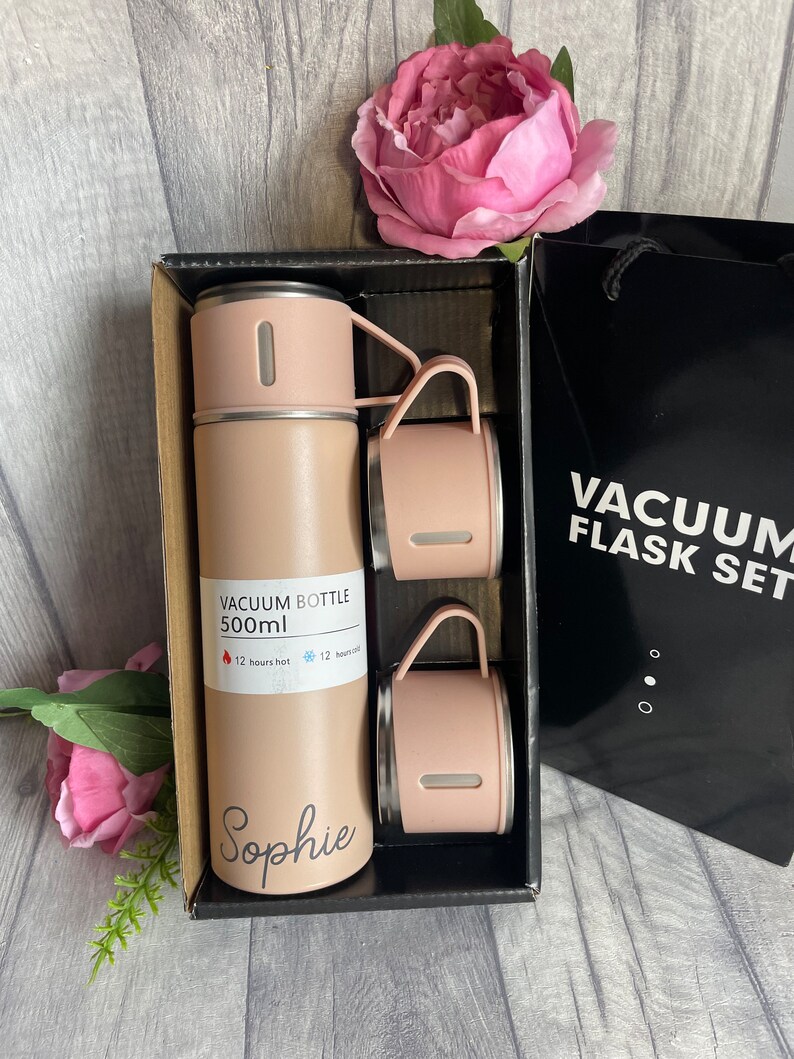 Light Pink Vacuum Bottle / Flask Set Can Be Personalised - Etsy
