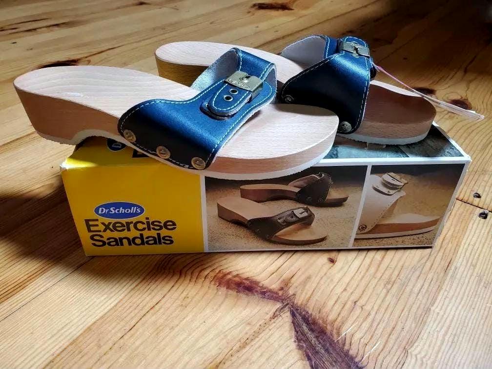 RARE Vintage 70's Blue Dr.scholl's Wooden Exercise Sandals Made in ...