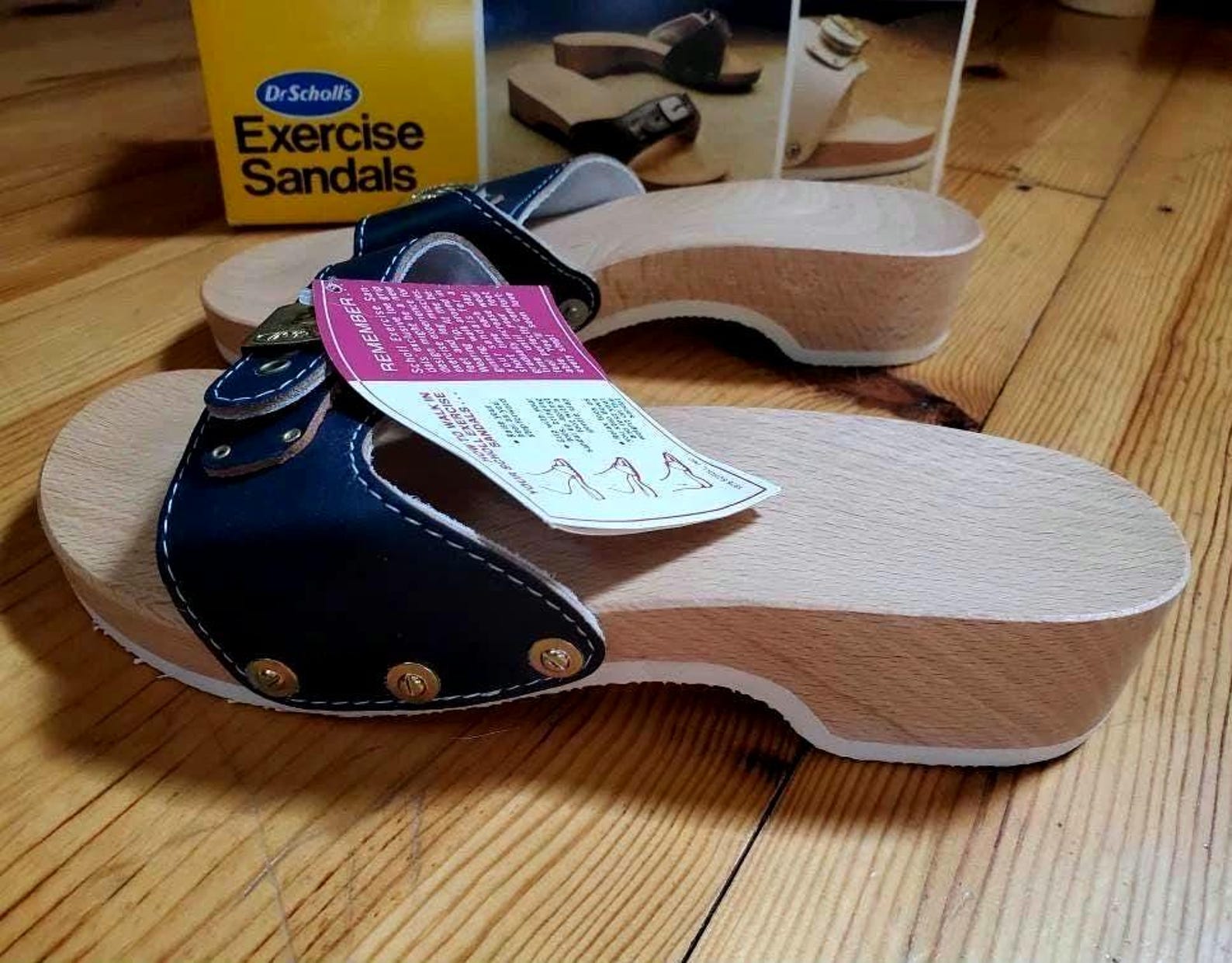 RARE Vintage 70's Blue Dr.scholl's Wooden Exercise Sandals Made in ...