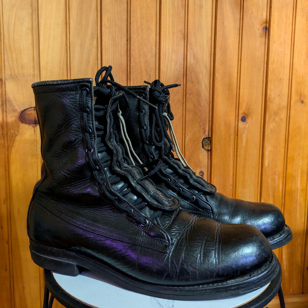 Vintage 60's ADDISON SHOE Co Black Leather Front ZIP Military Combat ...