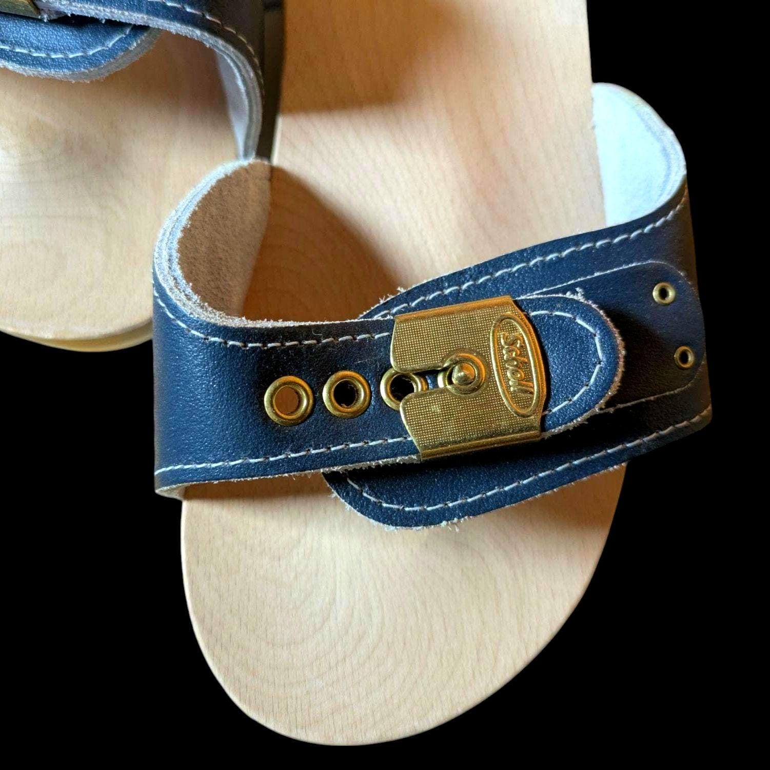 Rare Vintage 70's Dr. Scholl's Wooden Exercise Sandals/ Blue/ Size 5-5. ...