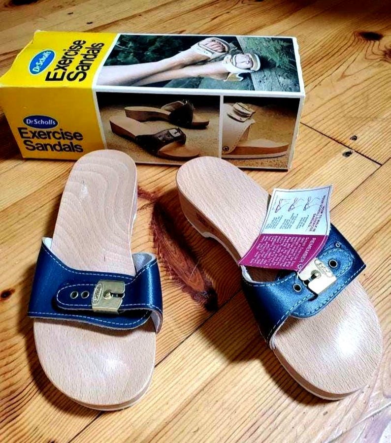 RARE Vintage 70's Blue Dr.scholl's Wooden Exercise Sandals Made in ...