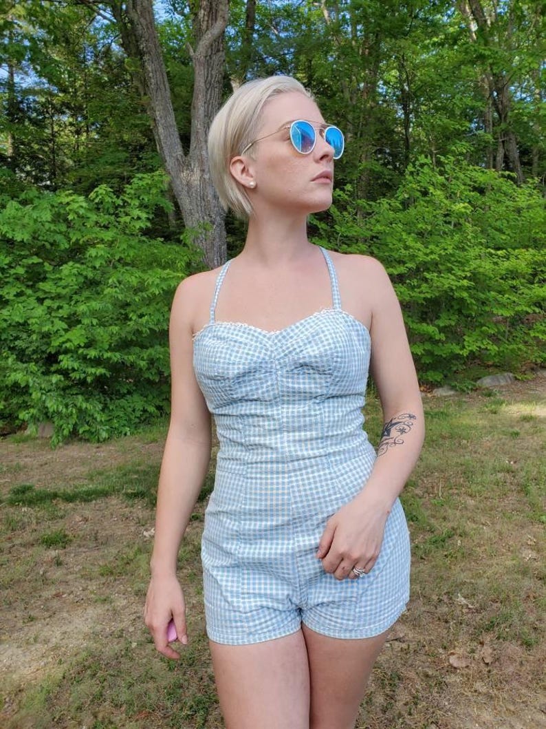 Vintage 50's Catalina Baby Doll One-piece Swimsuit / Blue and White ...