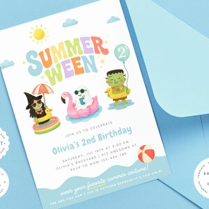 Summerween Birthday Invitation, Girl 2nd Pool Party Printable Invite ...