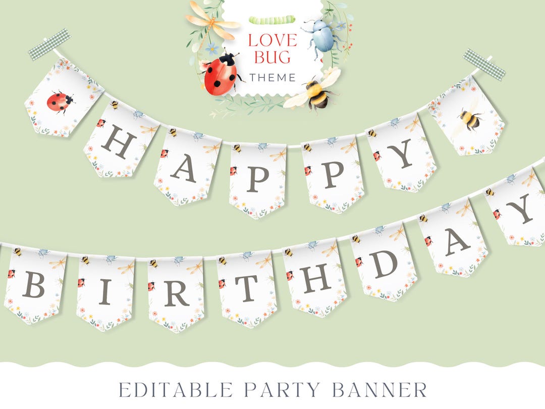 Bug Party Banner, Our Sweet Little Love Bug, 1st Happy Birthday Party ...