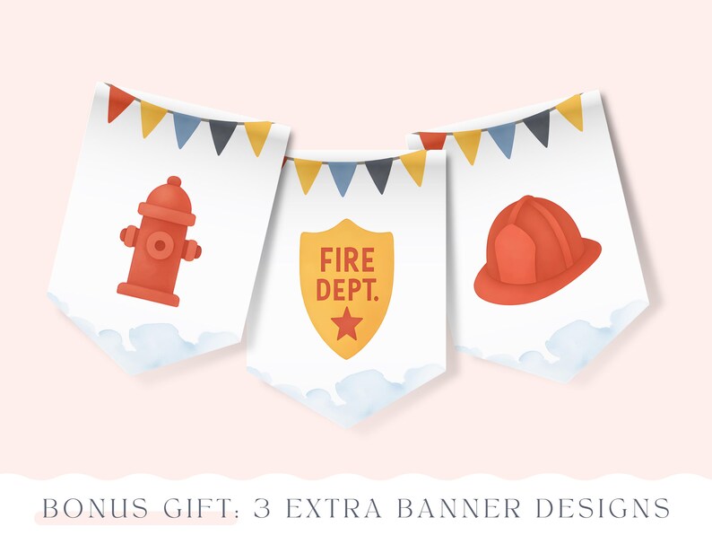 Firetruck Party Banner, EDITABLE Happy Birthday Bunting Flag ...