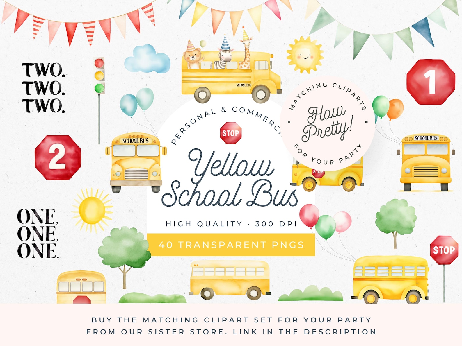 Wheels on the Bus Birthday Banner, School Bus Party Printable, Animals ...