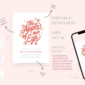 EDITABLE Apple of Our Eye Birthday Invitation, Girls First Birthday ...