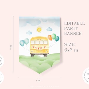 Wheels on the Bus Birthday Banner, School Bus Party Printable, Animals ...