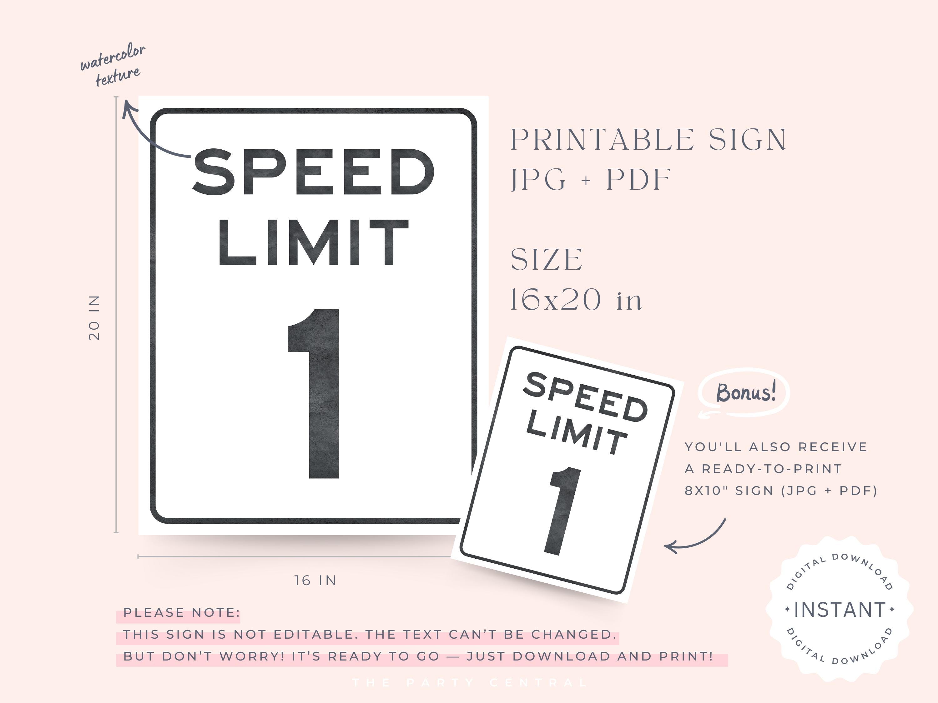 Speed Limit 1 Sign, Fast One Race Car Birthday Party Theme, First Lap ...
