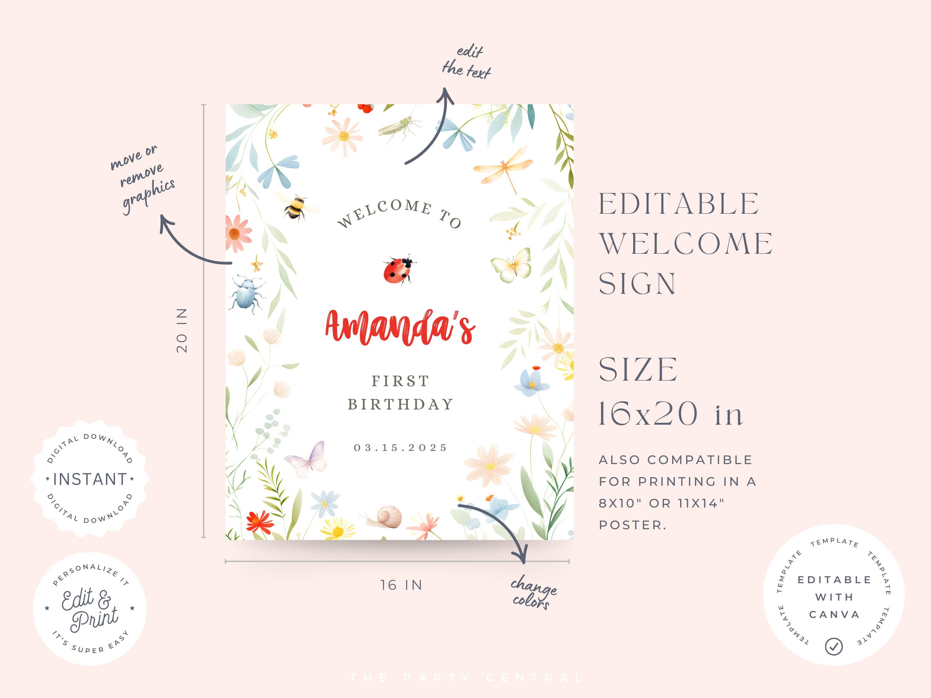 EDITABLE Welcome Sign With Bugs and Butterflies, Our Sweet Little Love ...