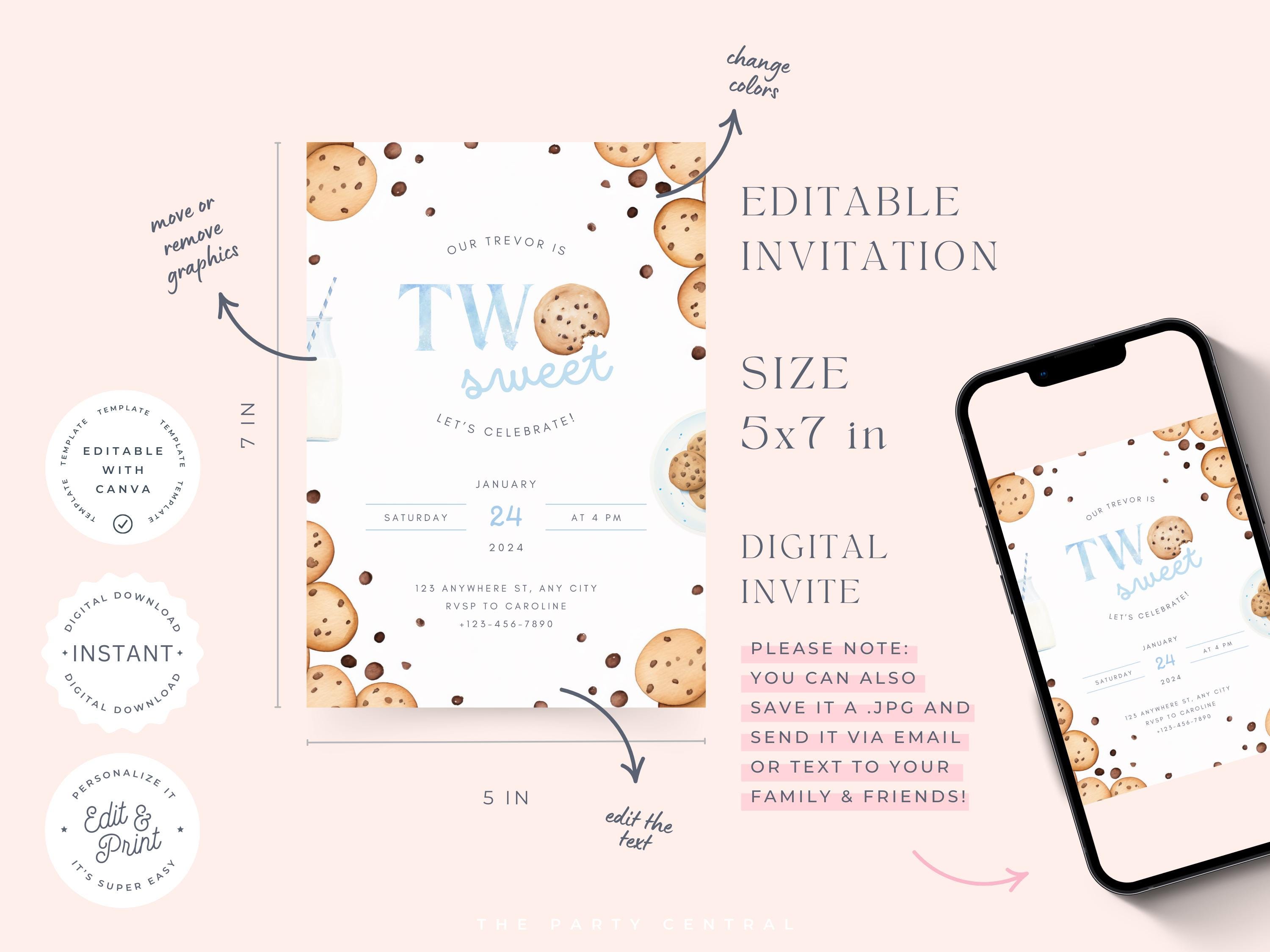 EDITABLE Two Sweet Birthday Cookies Invite, CANVA Template, Boy 2nd ...