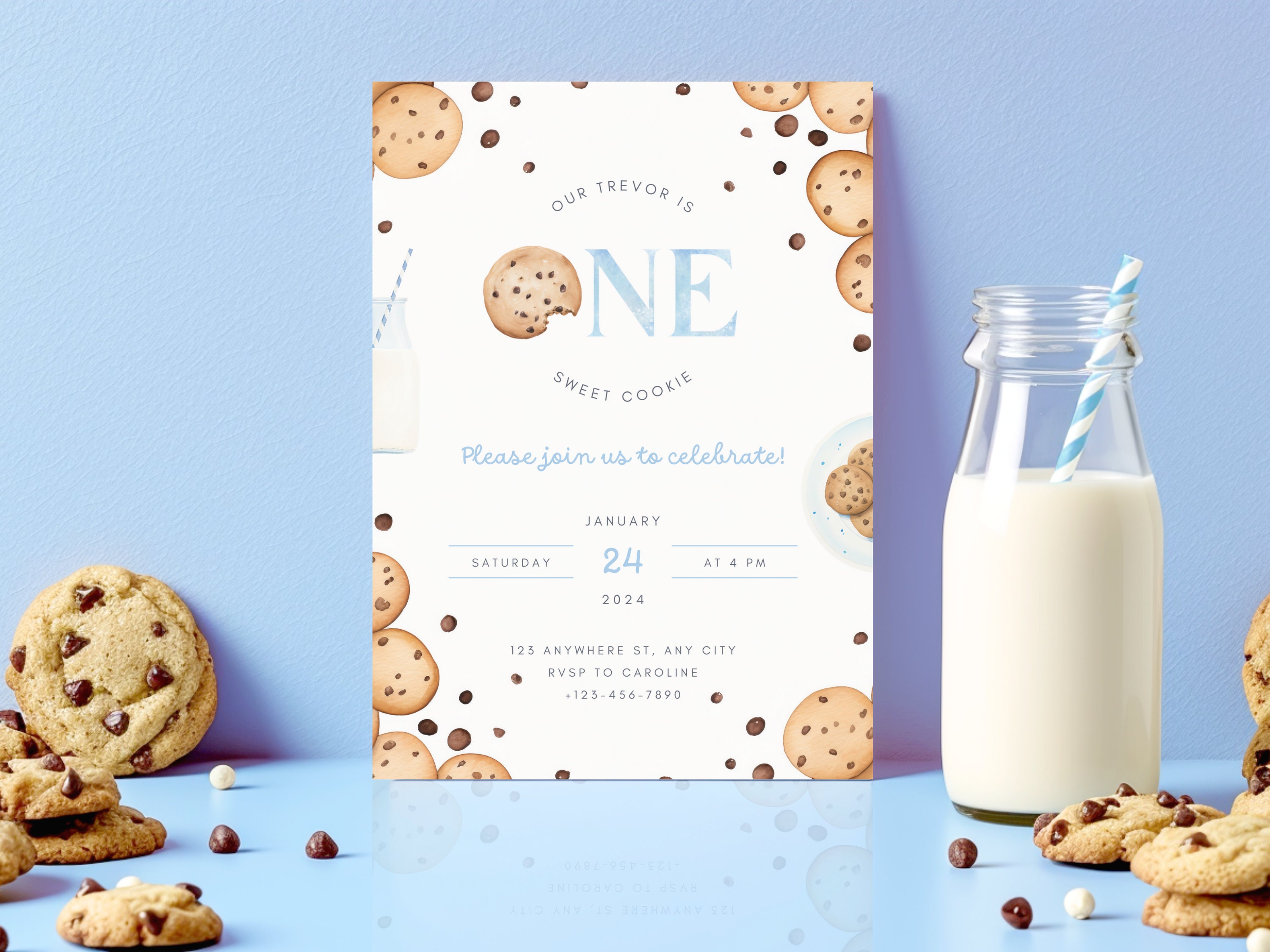 EDITABLE Milk and Cookies First Birthday Invitation, Canva Template ...