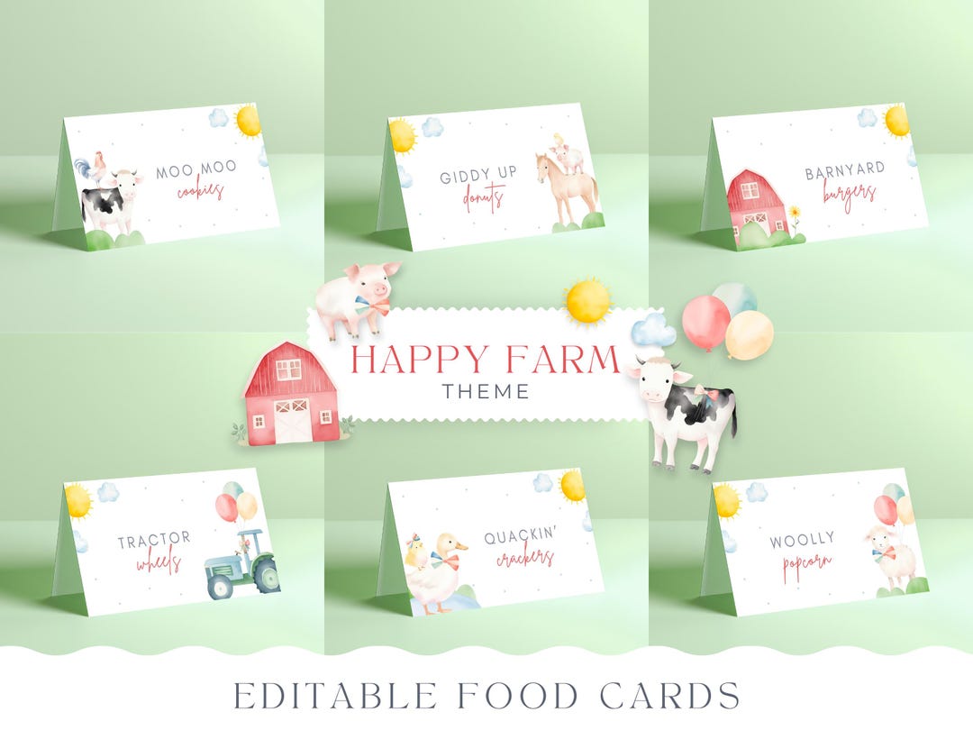 Farm Birthday Party Food Tents, EDITABLE Food Card, Boy Tractor Theme ...