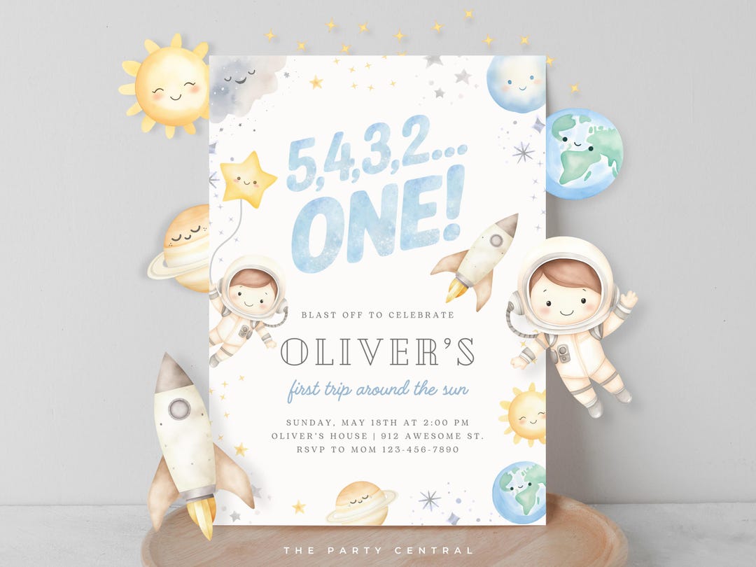 Boy Astronaut Invitation, Out of Space Theme First Birthday Invite ...