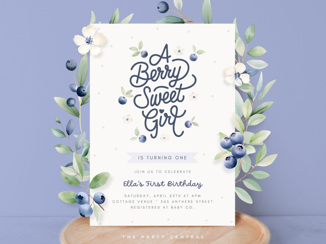 Blueberry First Birthday Invitation, EDITABLE Berry 1st Invite, Fruit ...
