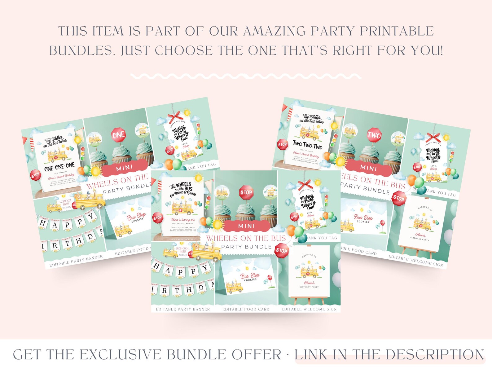 Wheels on the Bus Birthday Banner, School Bus Party Printable, Animals ...