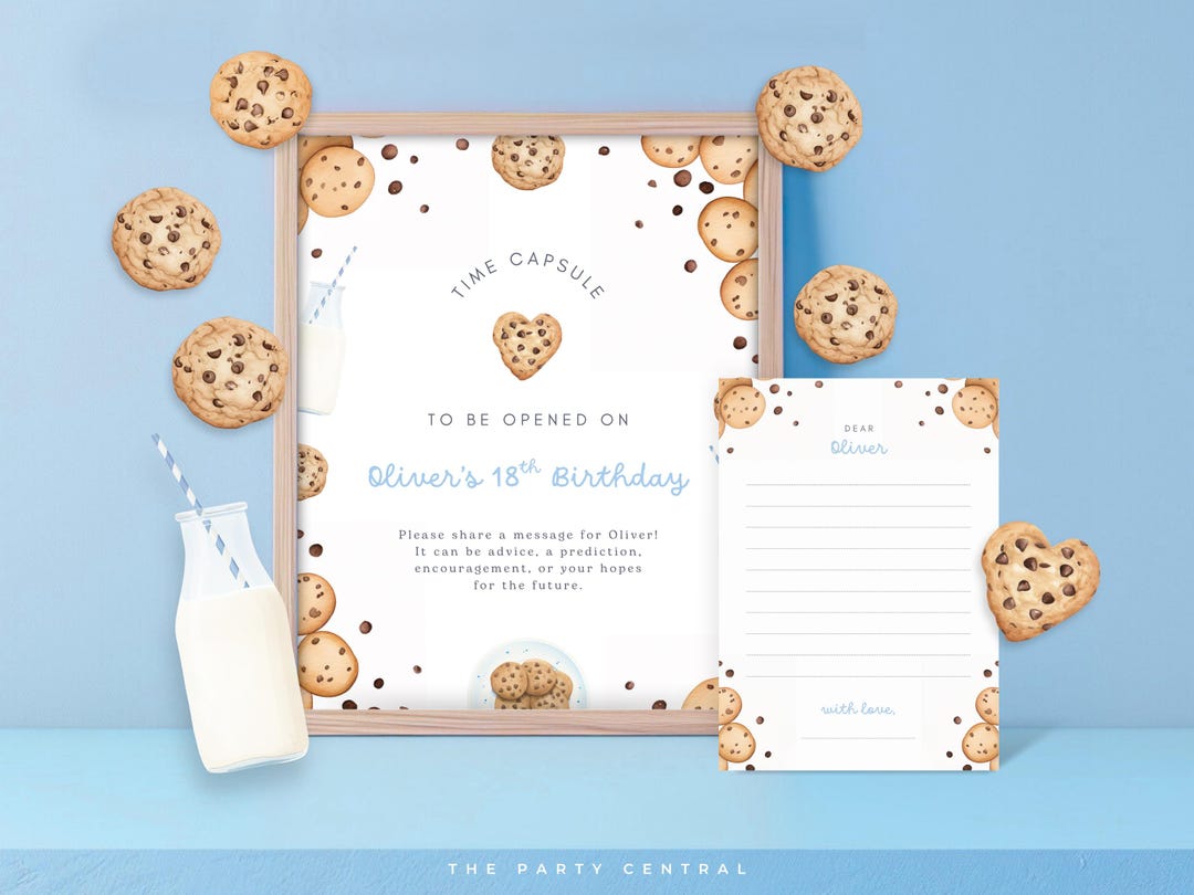 EDITABLE Cookies and Milk Time Capsule Sign, One Sweet Cookie First ...