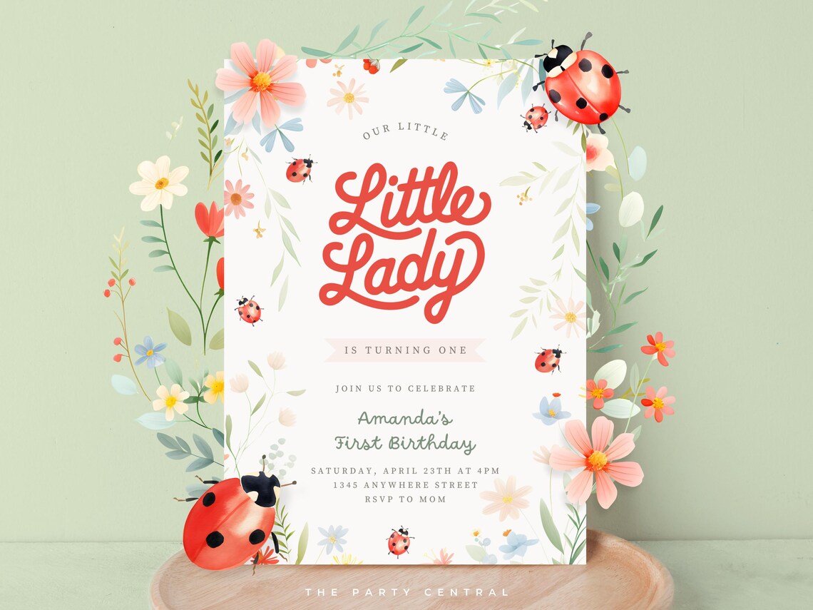 EDITABLE Ladybug Birthday Invitation, Little Lady Birthday Invite, Lady ...