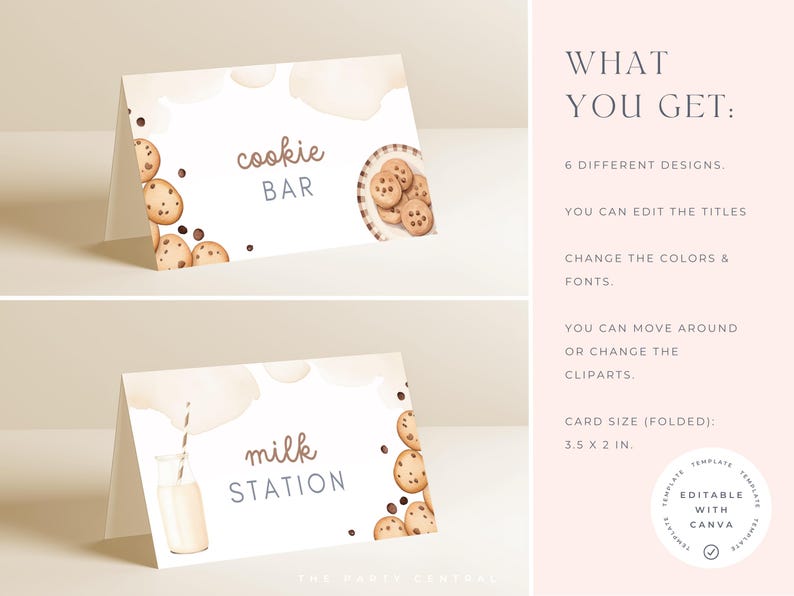 Cookies and Milk Food Tent, EDITABLE Food Card, One Sweet Cookie First ...