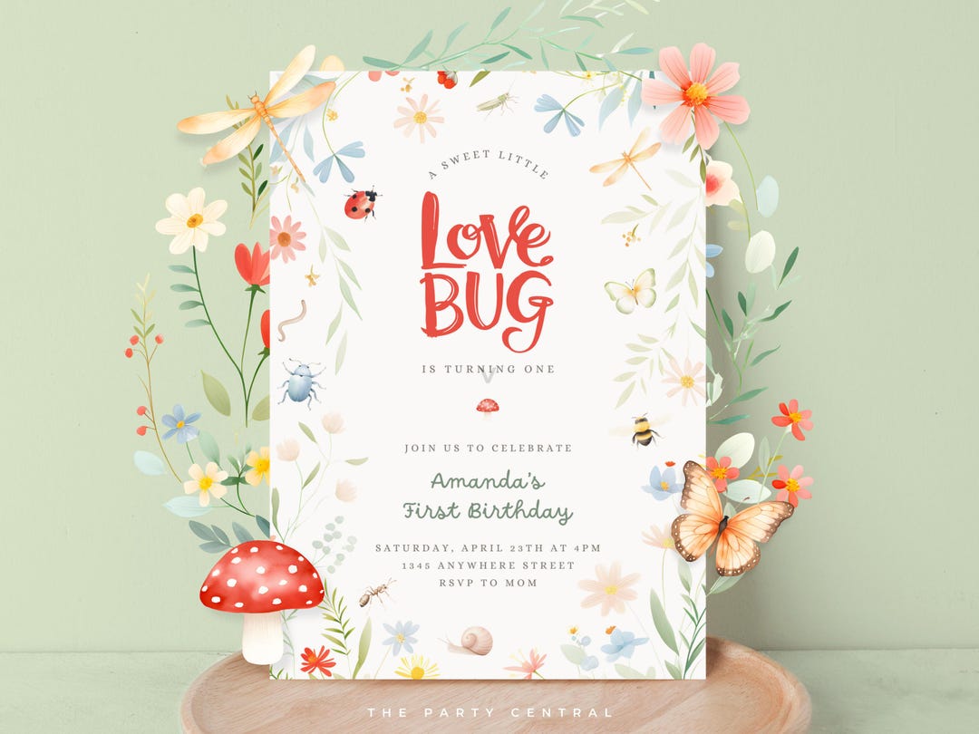 EDITABLE Our Sweet Little Love Bug First Birthday Invitation, Bugs and ...