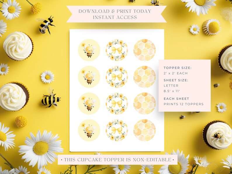 Honey Bee Cupcake Toppers, Instant Download, Ready to Print, Home ...