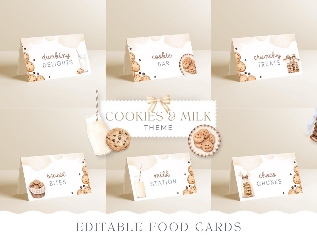 Cookies and Milk Food Tent, EDITABLE Food Card, One Sweet Cookie First ...