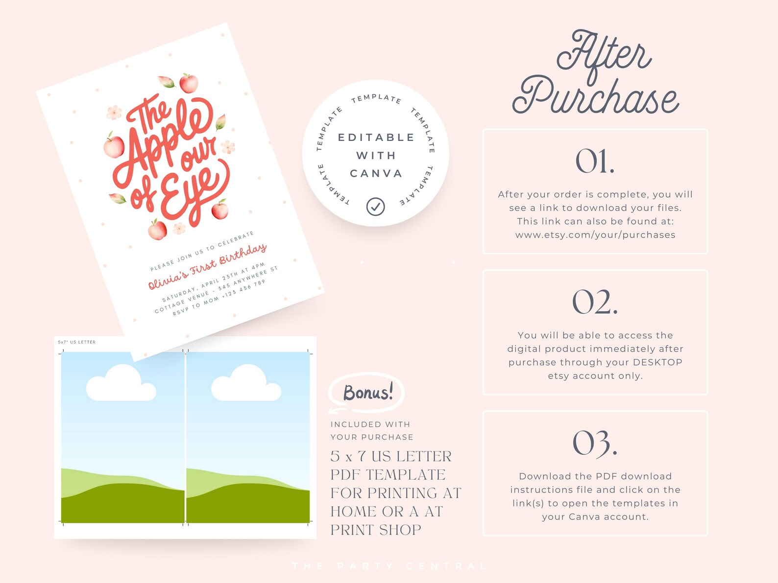 EDITABLE Apple of Our Eye Birthday Invitation, Girls First Birthday ...