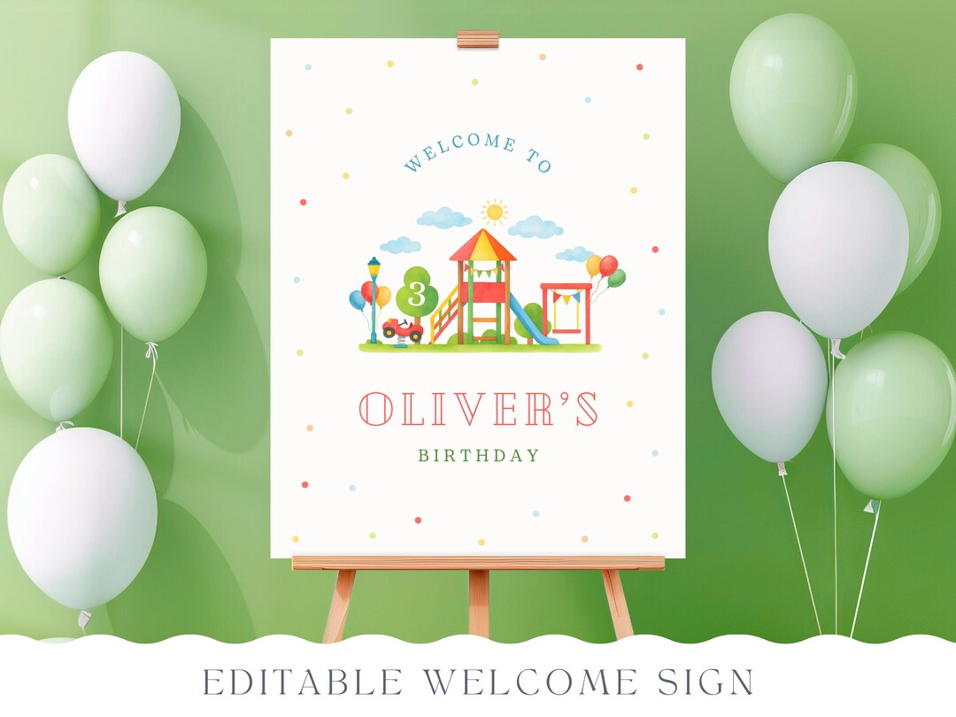 Playground Birthday Welcome Sign, Park Picnic Party Printable Poster ...