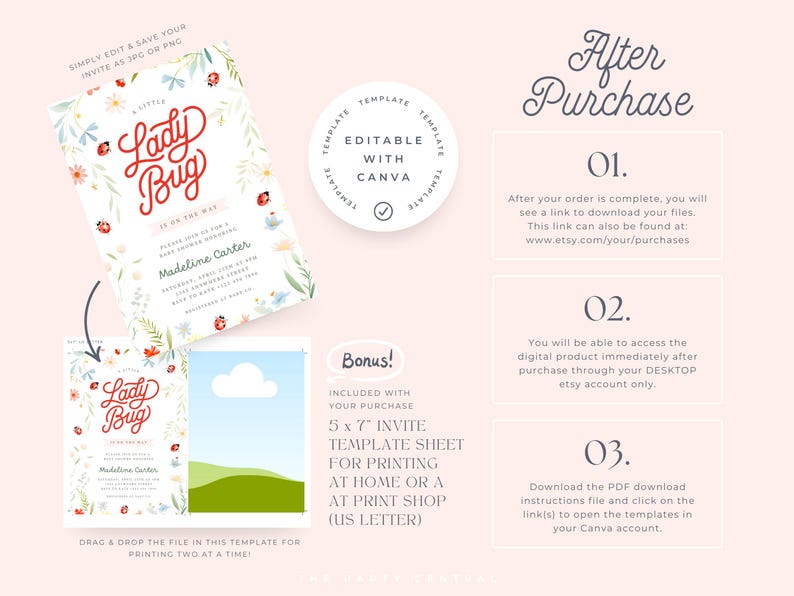 Ladybug Baby Shower Invitation, A Little Lady Bug, Printable Party ...