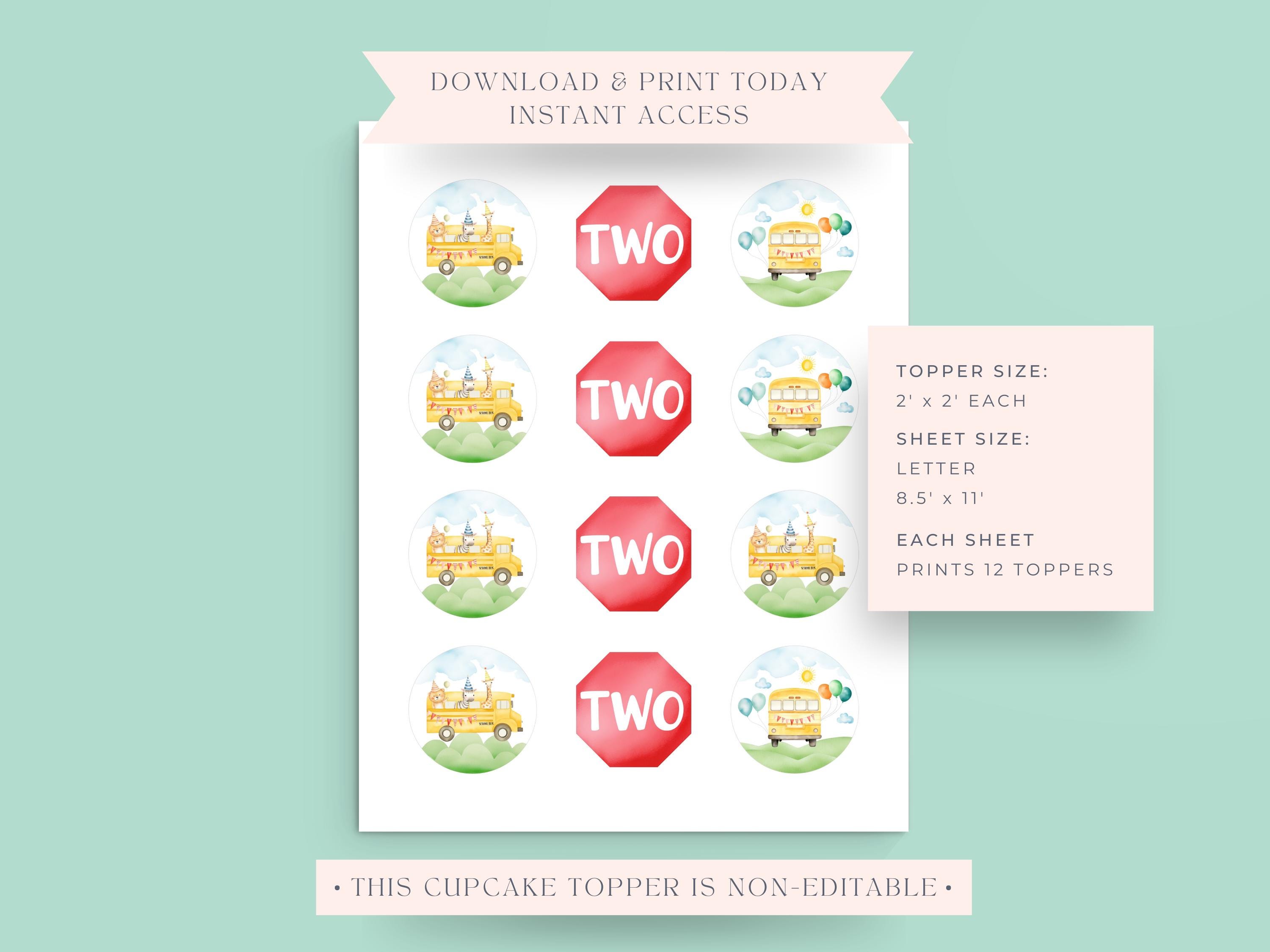 PRINTABLE School Bus Cupcake Toppers, Wheels on the Bus Birthday Theme ...