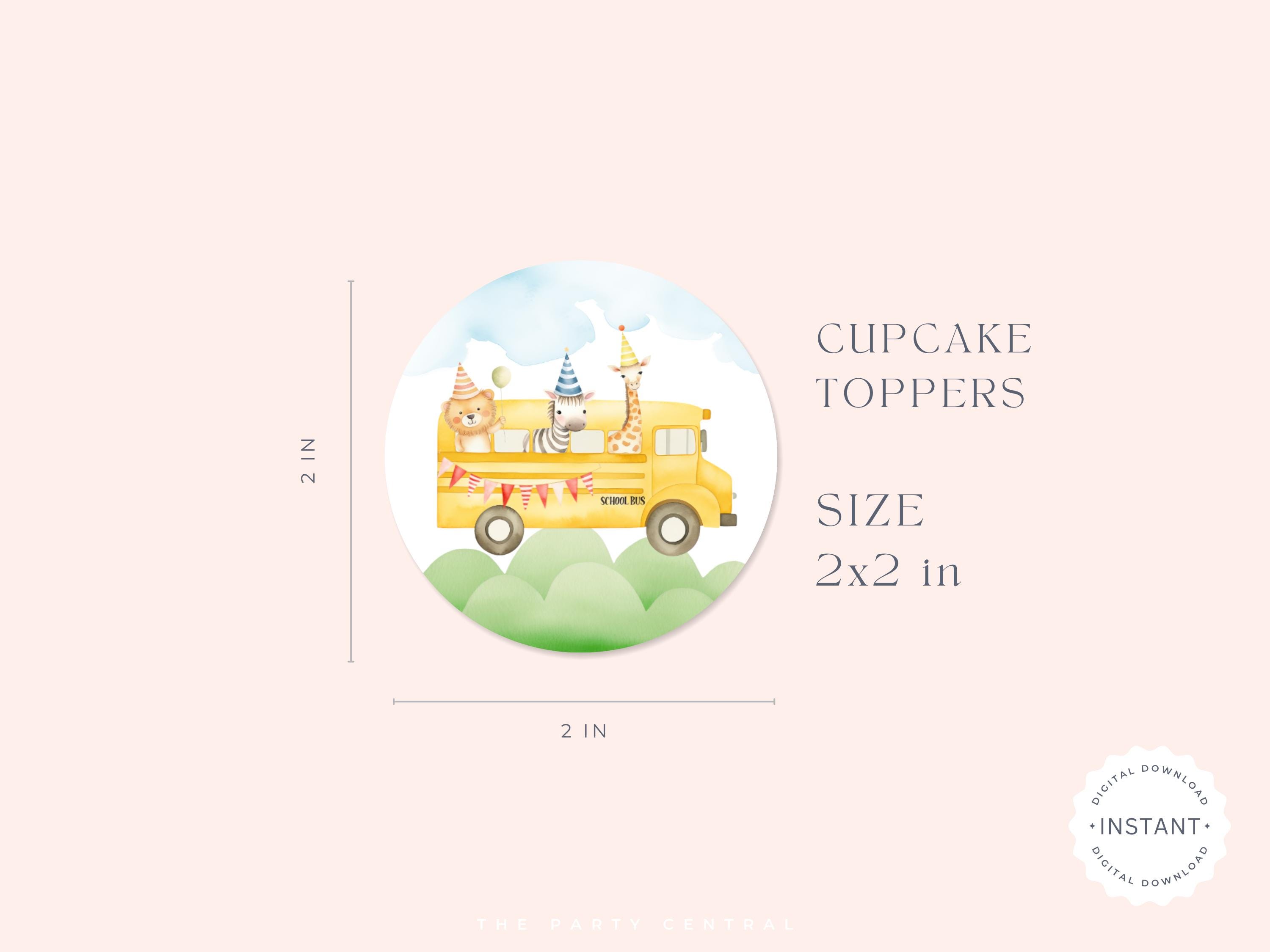 PRINTABLE School Bus Cupcake Toppers, Wheels on the Bus Birthday Theme ...