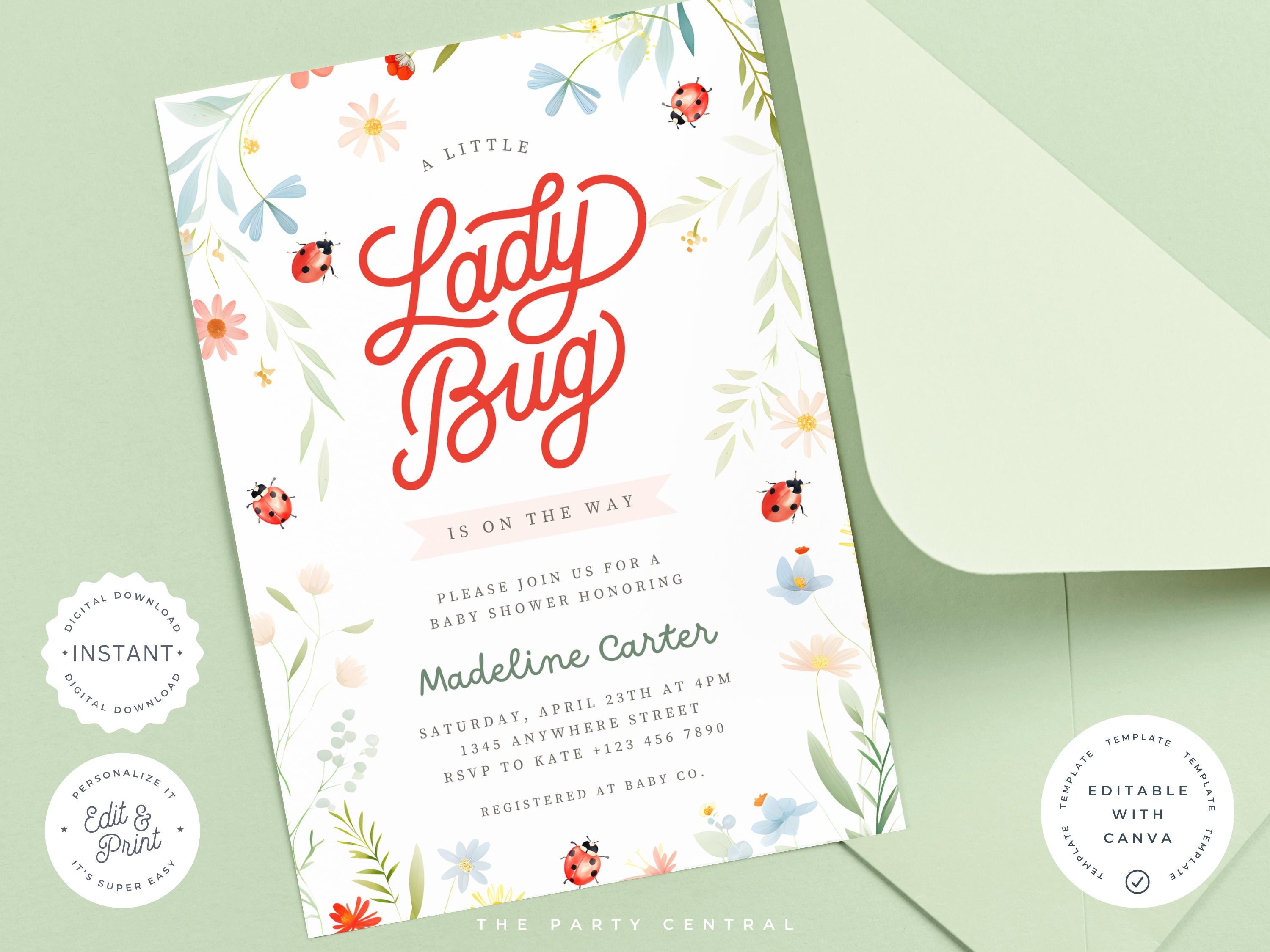 Ladybug Baby Shower Invitation, A Little Lady Bug, Printable Party ...