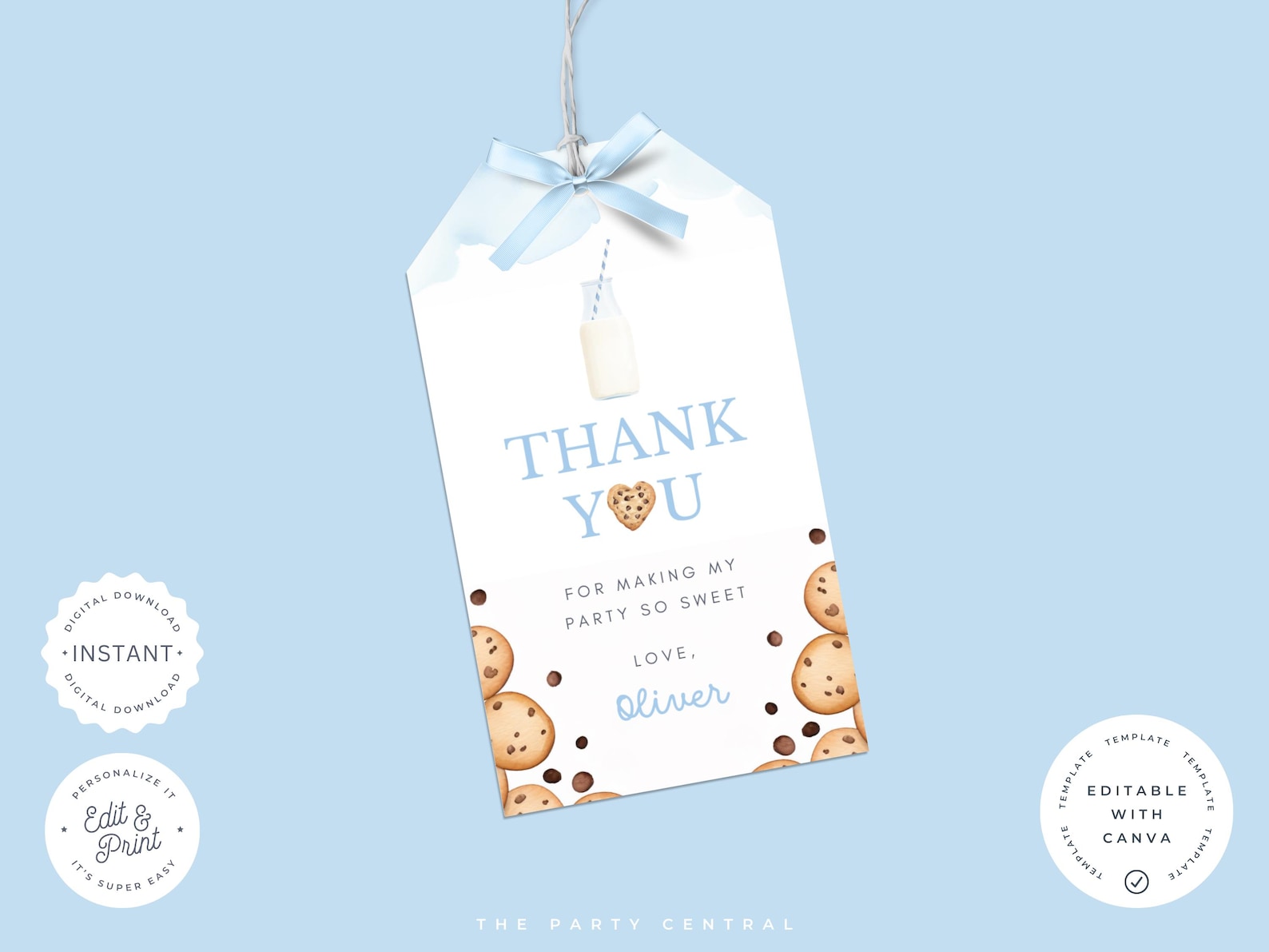 Milk and Cookie Thank You Tag, Printable Party Favor Gift Label, One ...