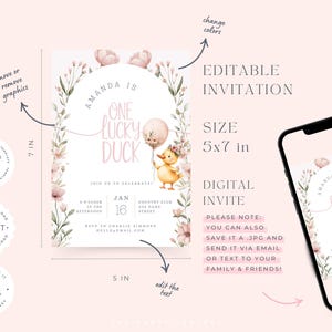 EDITABLE One Lucky Duck Birthday Invitation Girl, One Lucky Duck ...