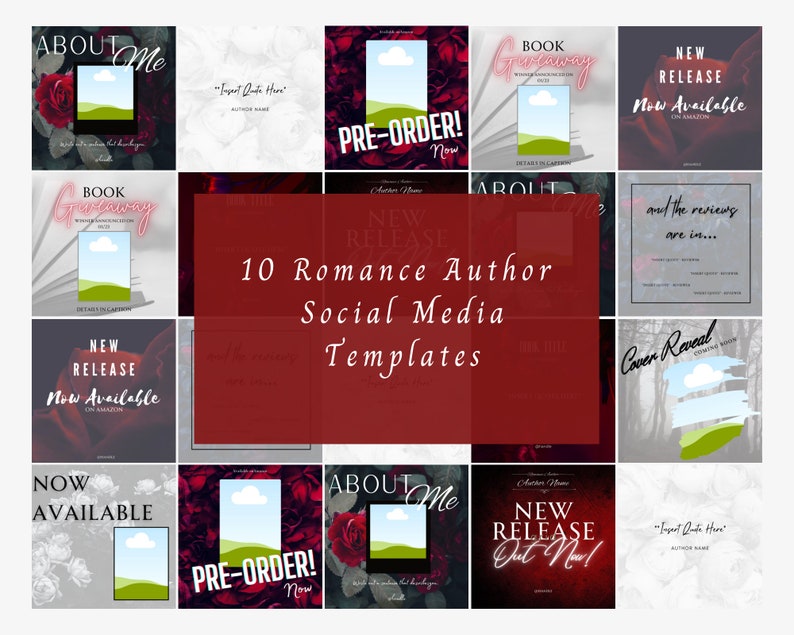 Red Gothic Romance Author Social Media Templates Editable in - Etsy