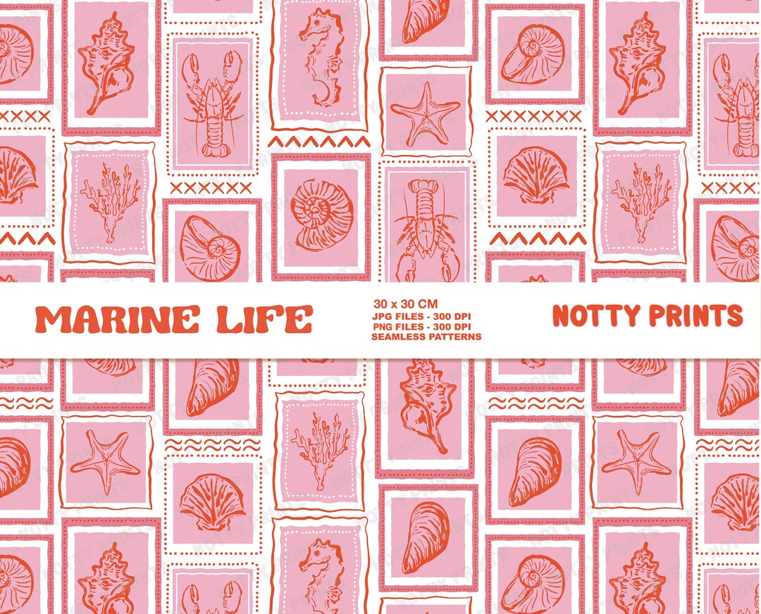 Pink Marine Life Pattern, Seashells Fabric Design (digital File) - Etsy UK