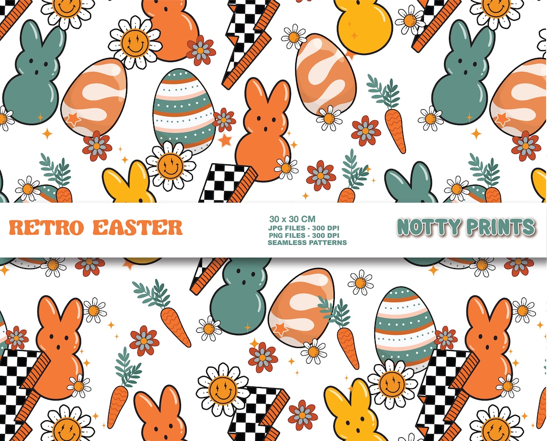 Retro Easter Bunny Seamless Pattern, Spring Digital Paper (JPG/PNG) - Etsy