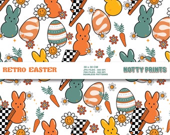 BUNNY GARDEN, Bunny Easter Spring Seamless Repeat Pattern, Backgrounds ...