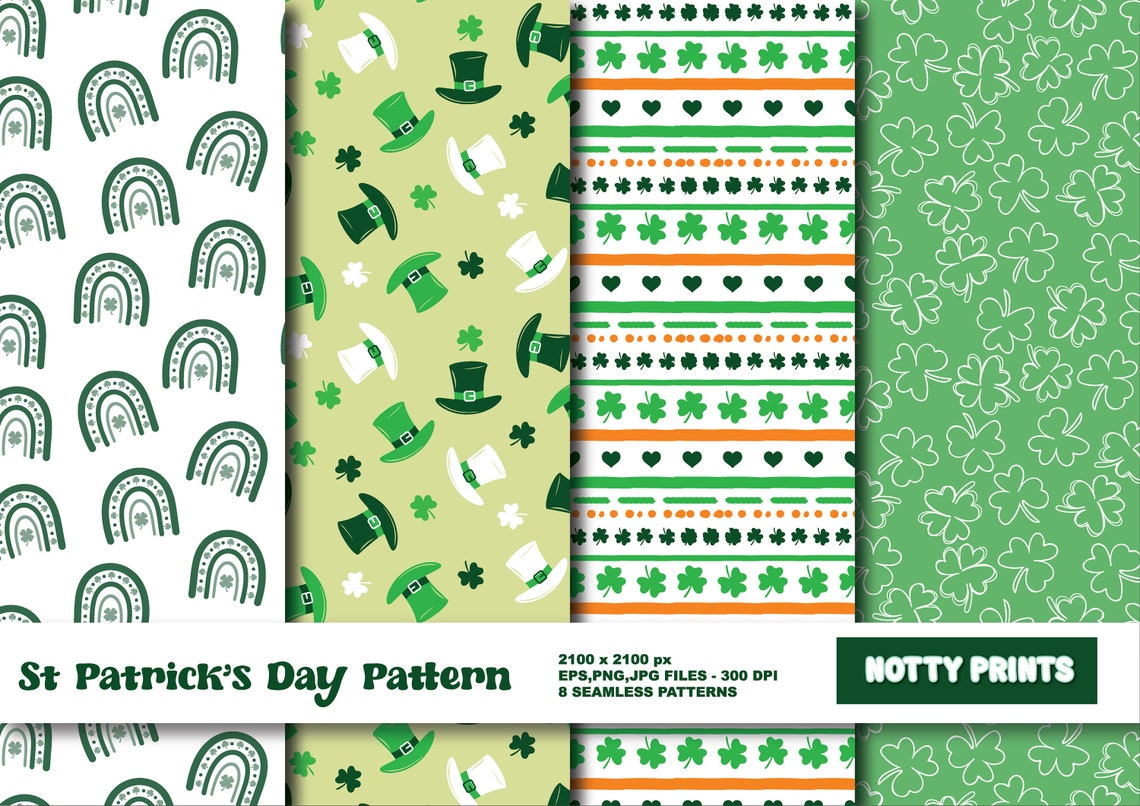St Patricks Digital Paper Pack - Printable Graphic Design Patterns ...