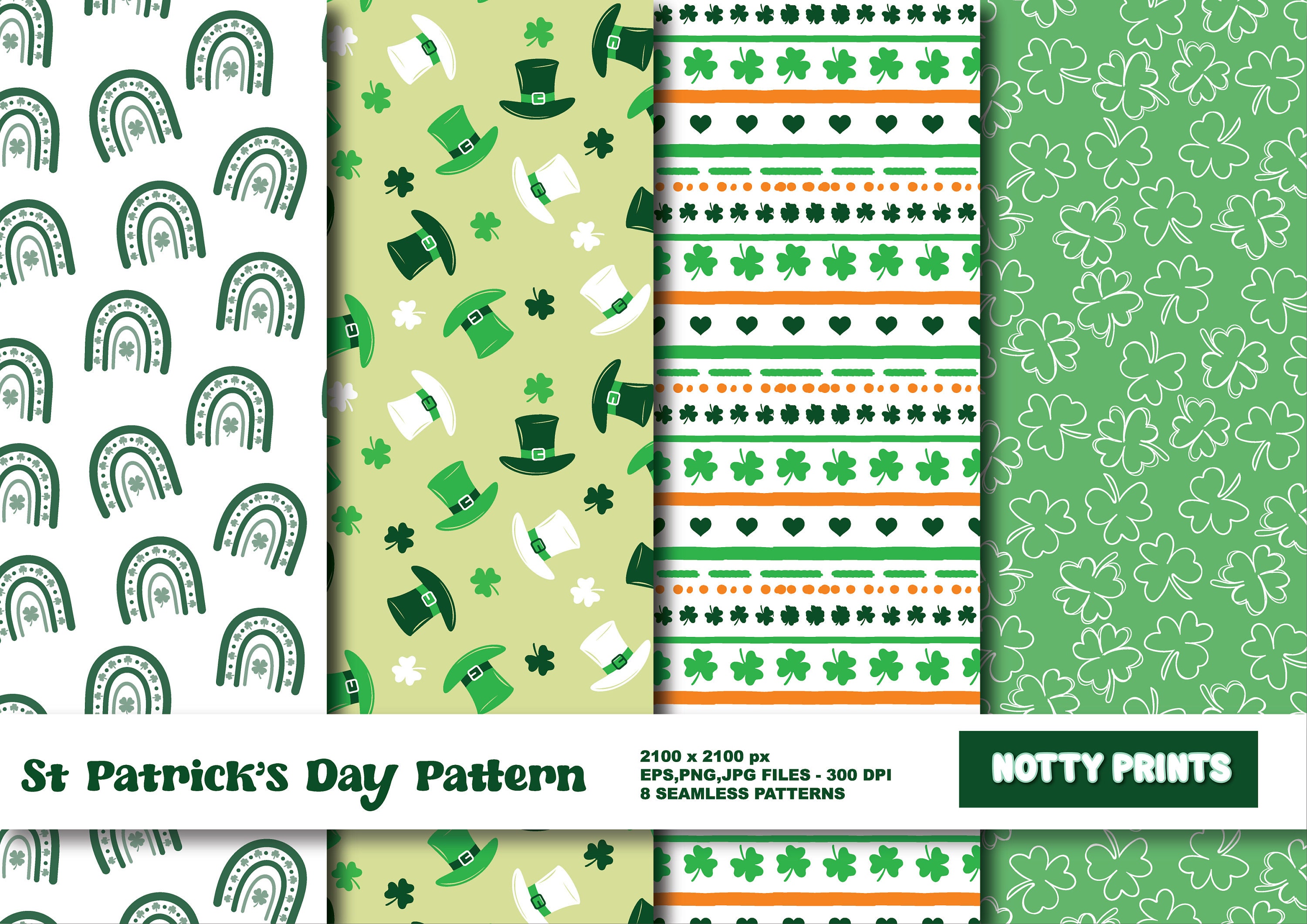St Patricks Digital Paper Pack Printable Graphic Design Patterns, Lucky ...