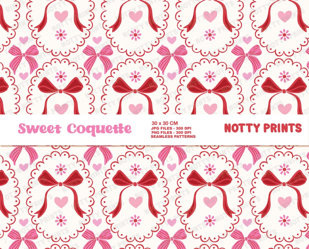 Valentine Bow Heart Seamless Pattern, Pink and Red (digital File) - Etsy