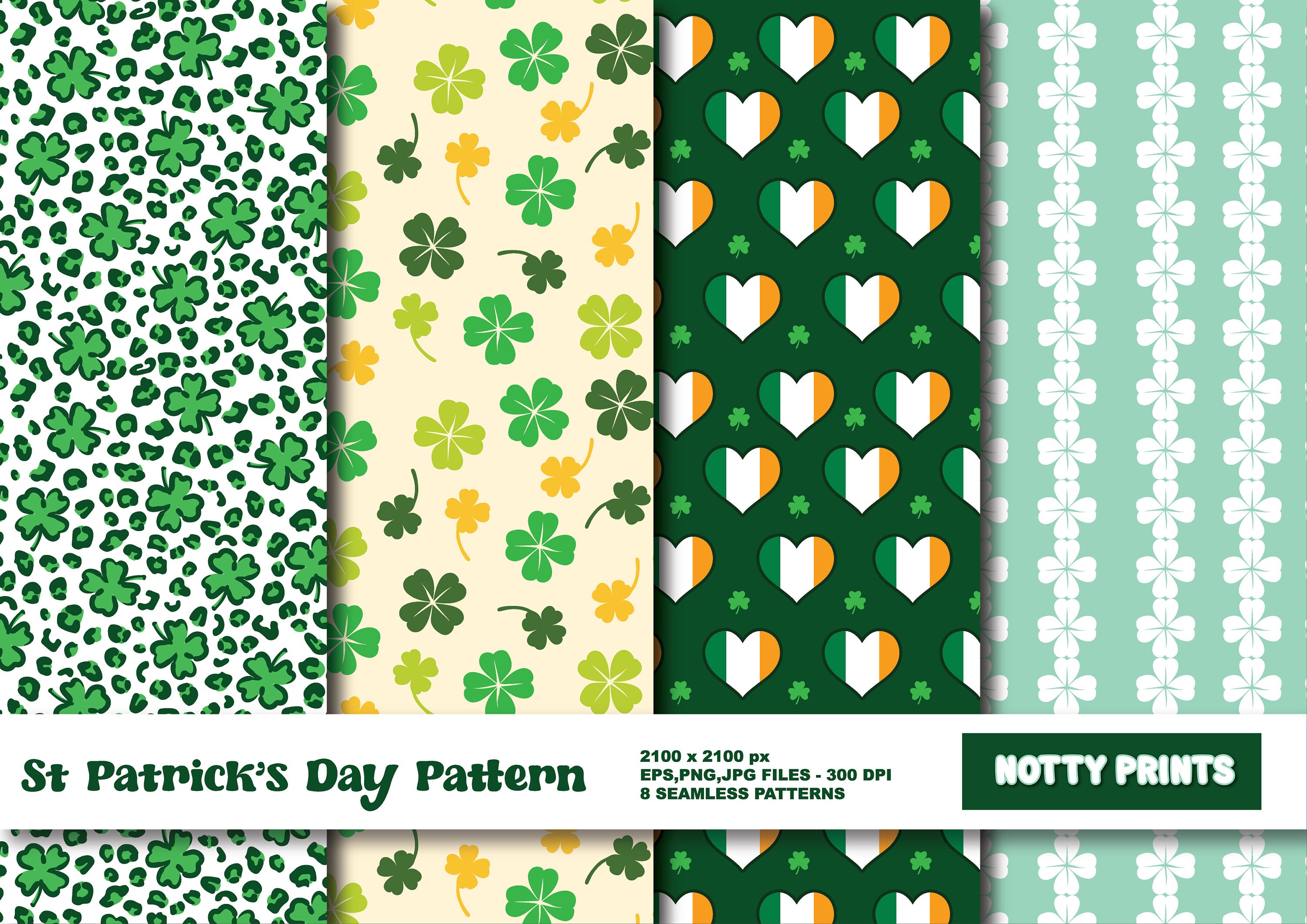 St Patricks Digital Paper Pack Printable Graphic Design Patterns, Lucky ...