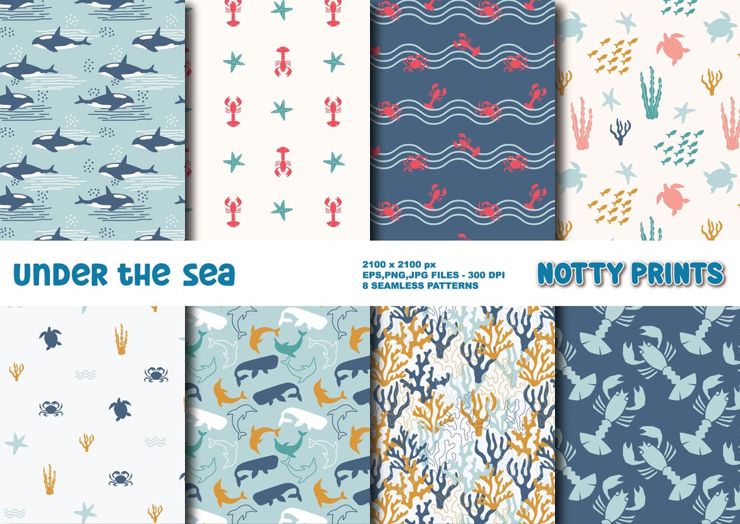 Under the Sea Digital Paper Set, Sea Animals Digital Paper Set ...