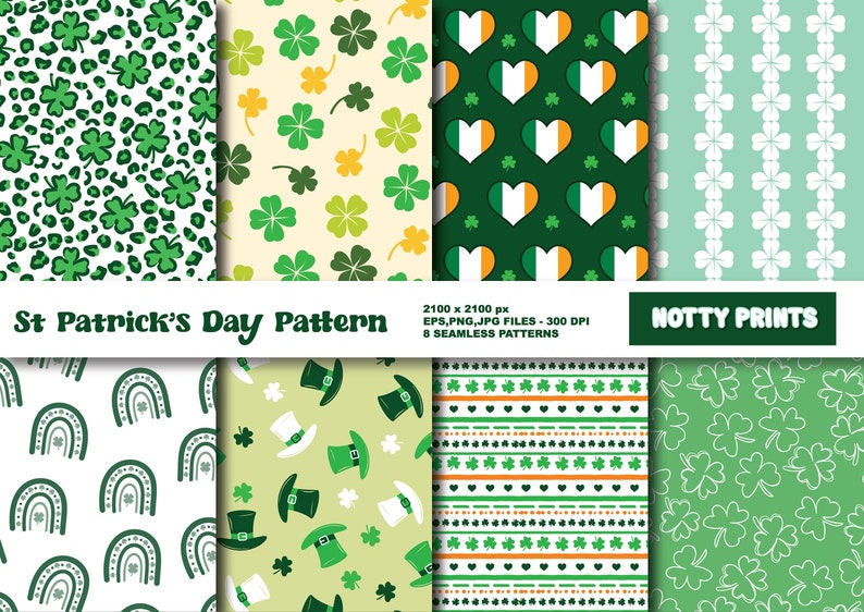 St Patricks Digital Paper Pack - Printable Graphic Design Patterns ...