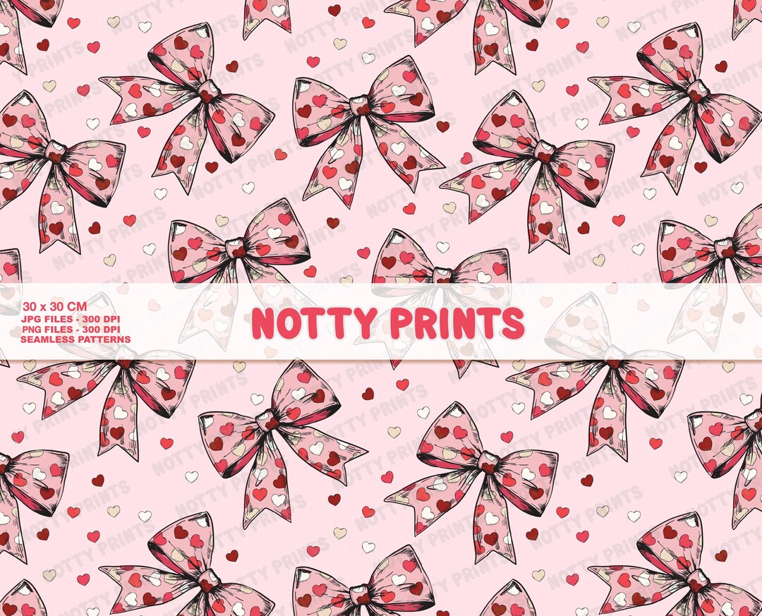 Valentines Hearts and Bows Seamless Pattern (digital Download) - Etsy