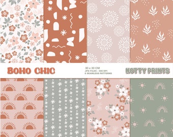 Floral Digital Papers, Spring Digital Papers, Boho Patterns, Pink Cream ...