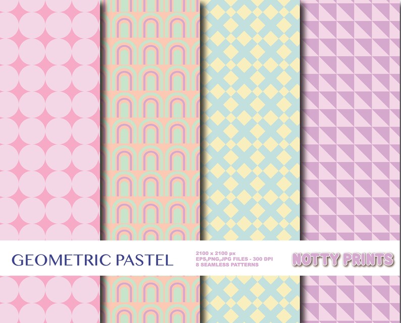 Pretty Pastel Patterns, Geometric Retro Seamless, Geometric Background ...
